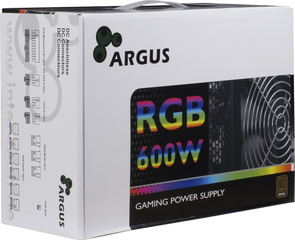 Inter-Tech Argus RGB 600W Τροφοδοτικό Υπολογιστή Full Wired 80 Plus ...