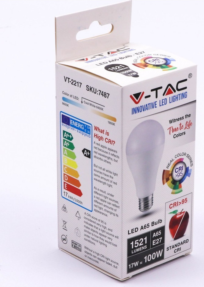 V-TAC VT-2217 Λάμπα LED για Ντουί E27 και Σχήμα A60 Ψυχρό Λευκό 1521lm ...