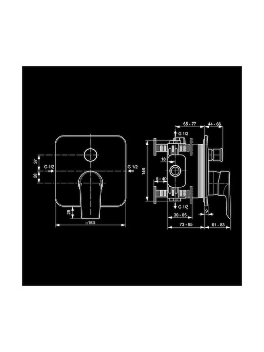 Ideal Standard Tesi A6586AA Μίκτης Μπαταρίας Εντοιχισμού Ντουζιέρας 2 ...