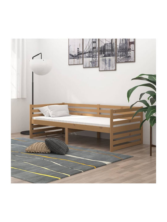 Καναπές Κρεβάτι Μονό από Μασίφ Ξύλο Μελί με Στρώμα & Τάβλες 90x200cm ...