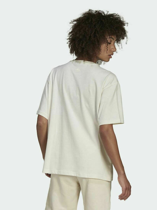 Adidas Premium Oversized Γυναικείο T-shirt Chalk White με Στάμπα HU1952 ...
