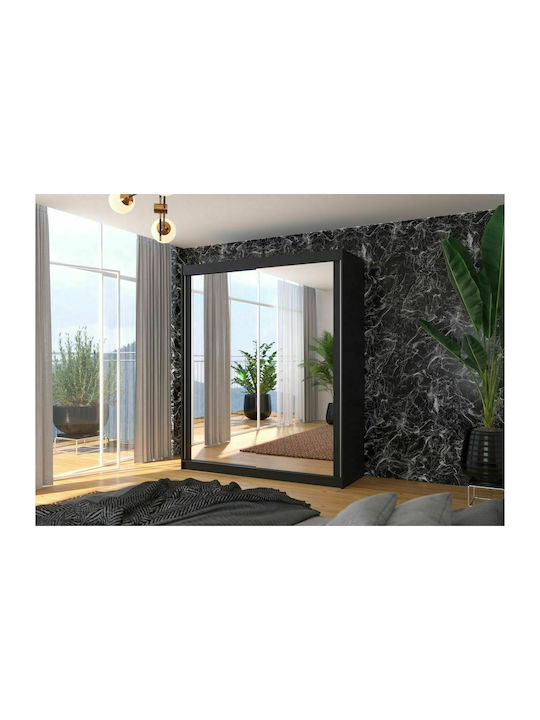 Δίφυλλη Ντουλάπα Ρούχων Συρόμενη Henry 180 με Καθρέπτη Μαύρη ...