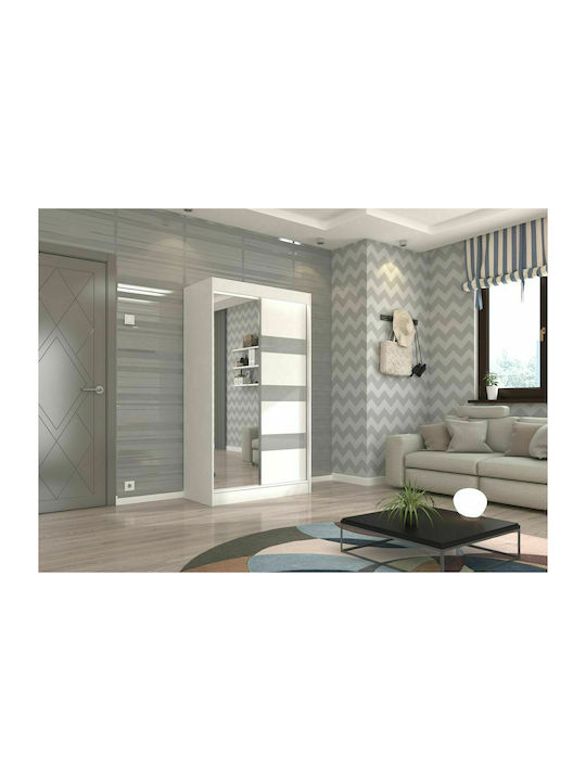 Δίφυλλη Ντουλάπα Ρούχων Συρόμενη Bissom 120 με Καθρέπτη Λευκή 120x61x ...