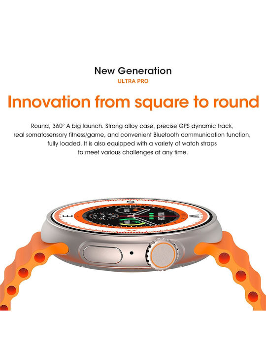 Microwear 9 ULTRA Pro Smartwatch με Παλμογράφο (Silver / Orange ...
