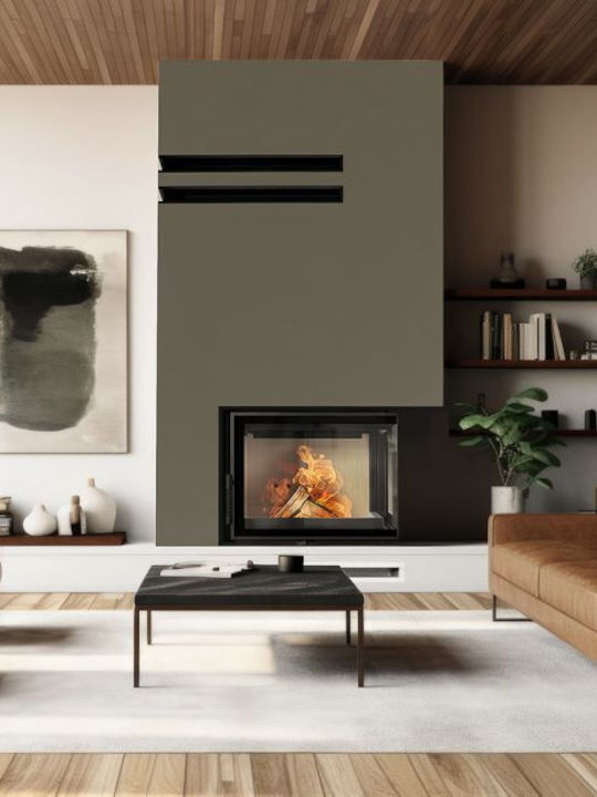 Kratki Wood Fireplace Insert Fan Heater with Right Corner Window Closed ...