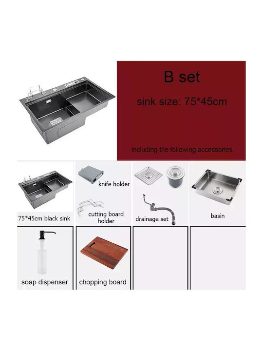 Drop-In Kitchen Inox Sink L75xW45cm Black | Skroutz.cy