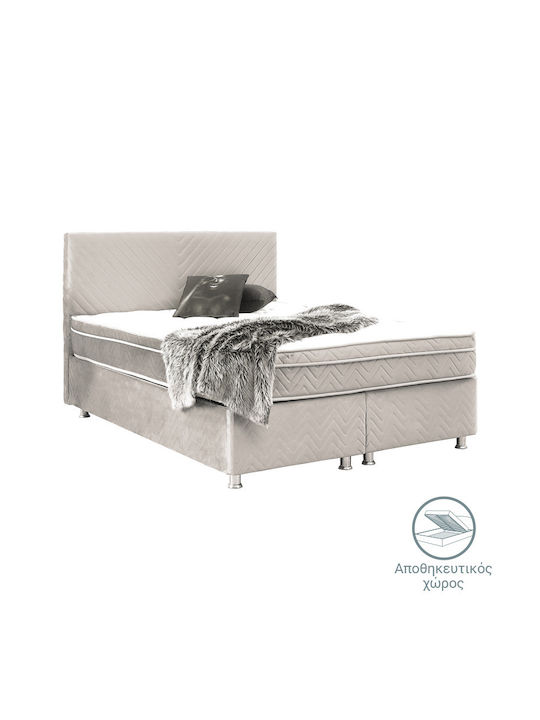 Rizko Κρεβάτι Υπέρδιπλο Επενδυμένο με Ύφασμα Κρεμ με Αποθηκευτικό Χώρο ...