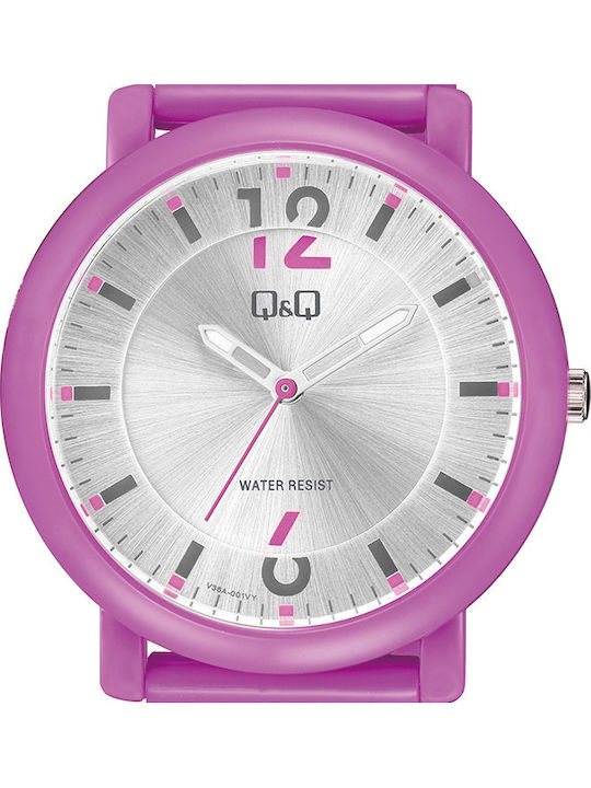 Q&Q Γυναικείο Ρολόι 37mm Μπαταρίας με Φούξια Καουτσούκ Λουράκι V36A-001VY | Skroutz.gr