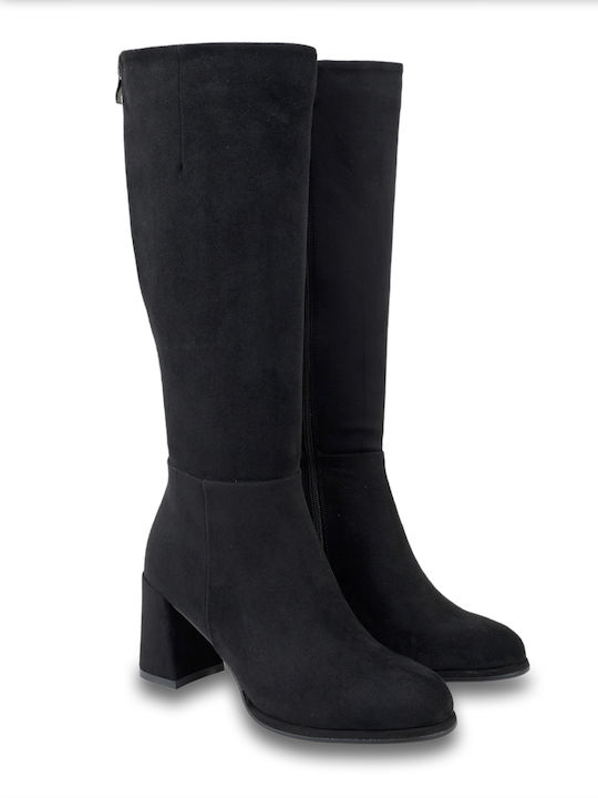 Exe Suede Γυναικείες Μπότες με Μεσαίο Τακούνι Μαύρες V227E0574004 ...