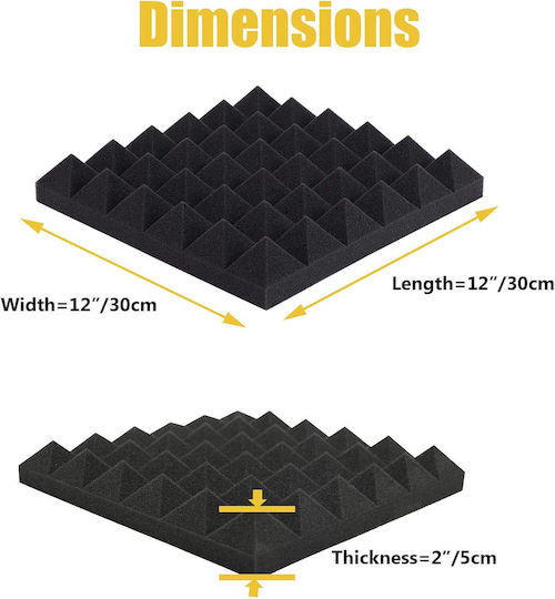 Acoustic Panels Σετ Ηχοαπορροφητικών (1τμχ) 30cm x 30cm x 50mm σε Γκρι ...