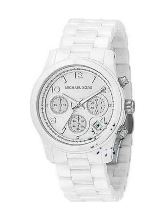 Michael Kors Runway Ρολόι Χρονογράφος με Κεραμικό Μπρασελέ σε Λευκό ...