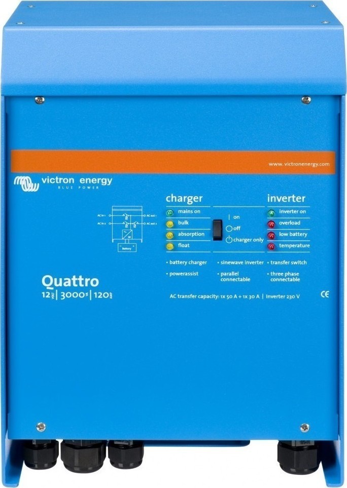 Victron Energy Quattro 12/3000/120-50/50 Inverter Καθαρού Ημιτόνου 12V ...