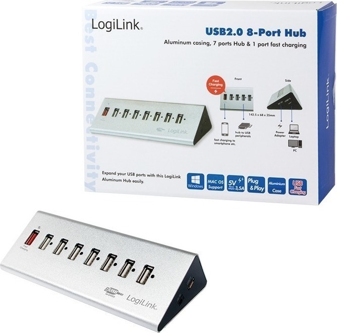 LogiLink USB 2.0 Hub 7 Θυρών με σύνδεση USB-A & Θύρα Φόρτισης και ...