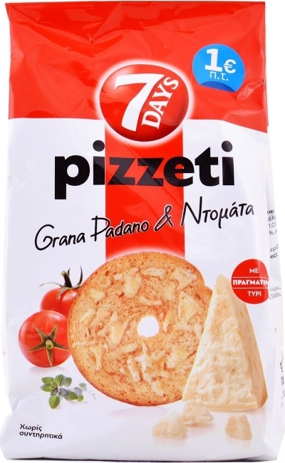 7days Crackers Pizzeti με Grana Padano & Ντομάτα 80gr | Skroutz.gr