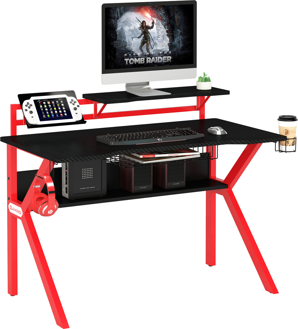 Γραφείο Gaming Ellipse Ξύλινο με Μεταλλικά Πόδια Μαύρο / Κόκκινο 135 ...