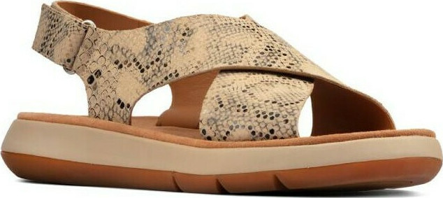 Clarks Jemsa Cross Δερμάτινα Γυναικεία Σανδάλια Taupe Snake 26158478 ...