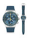 Swatch Ρολόι Dateline Χρονογράφος με Καουτσούκ Λουράκι σε Μπλε χρώμα ...