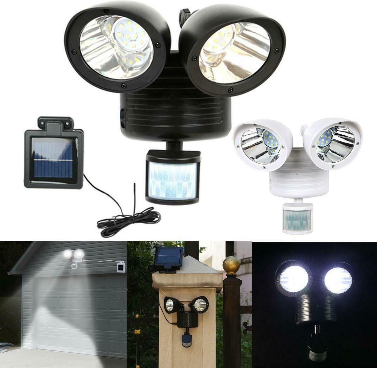 Twin Head Wasserdicht Solar LED Flutlicht 1.2W mit Bewegungssensor IP55 ...