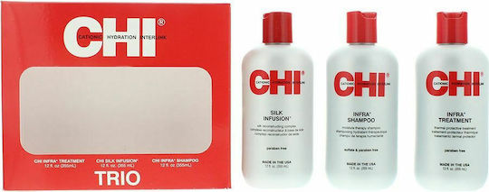 CHI Trio Kit Infra Shampoo 355ml, Infra Treatment 355ml & Silk Infusion ...