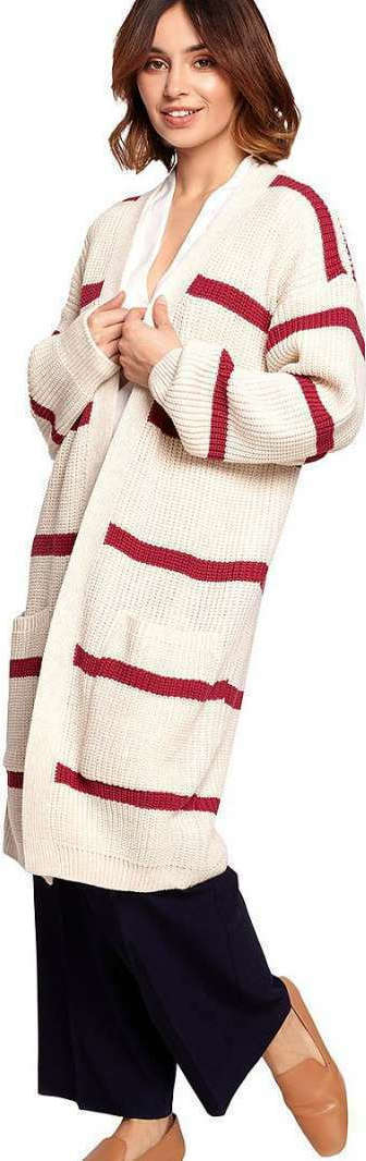 BeWear BK070 Μακριά Γυναικεία Πλεκτή Ζακέτα σε Λευκό Χρώμα | Skroutz.gr