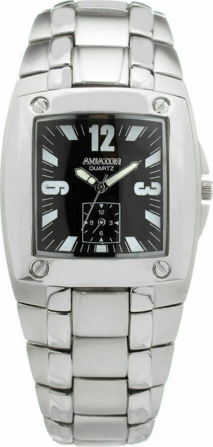 Aviator Ρολόι Χρονογράφος Μπαταρίας με Μεταλλικό Μπρασελέ σε Ασημί ...