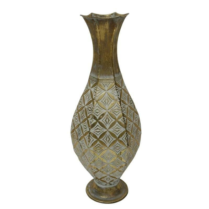 Inart Διακοσμητικό Βάζο Μεταλλικό Αντικέ Χρυσό / Λευκό 3-70-915-0057 ...