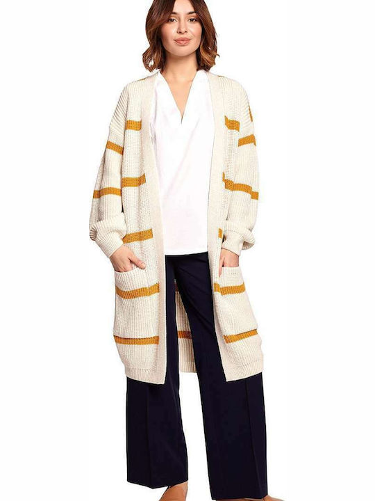 BeWear BK070 Μακριά Γυναικεία Πλεκτή Ζακέτα Yellow/Beige | Skroutz.gr