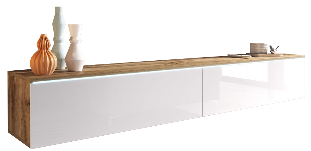 Suport TV din Lemn Dalia Plus cu Iluminare LED Natural / Alb ...