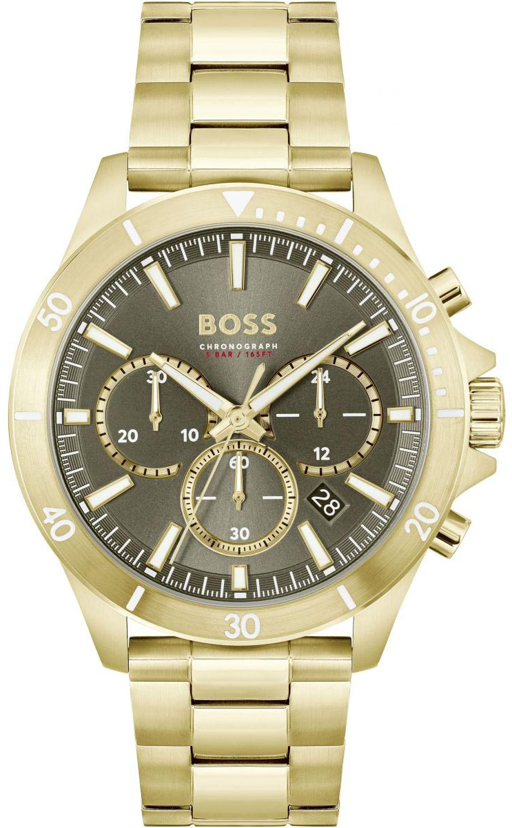 Boss Montre Ανδρικό Ρολόι 45mm Χρονογράφος Μπαταρίας με Χρυσό Μεταλλικό ...