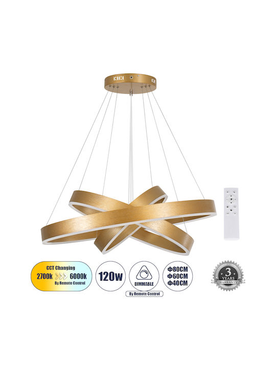 GloboStar Venom Trio Μοντέρνο Κρεμαστό Φωτιστικό με Ενσωματωμένο LED σε Χρυσό Χρώμα 61190 ...