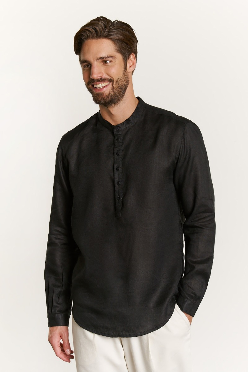 Edward Jeans Maclean-Pat MP-N-SRT-S23-016 Ανδρικό Πουκάμισο Μακρυμάνικo Μαύρο | Skroutz.gr