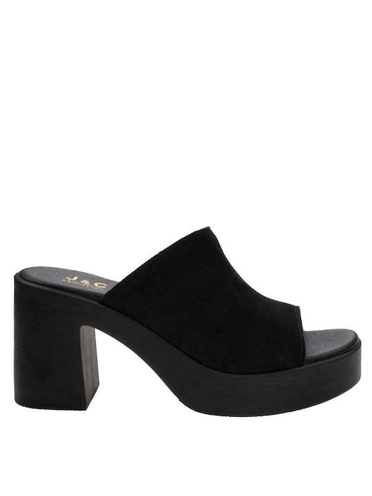 Baroque BQR502 Δερμάτινα Mules με Χοντρό Ψηλό Τακούνι σε Μαύρο Χρώμα ...