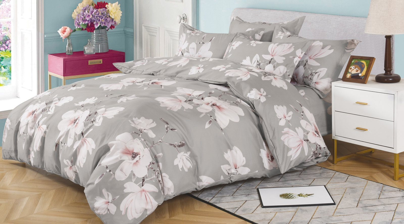 Ehome Σετ Σεντόνια King Size με Λάστιχο 220x240x20εκ. CH-0124 Γκρι | Skroutz.gr