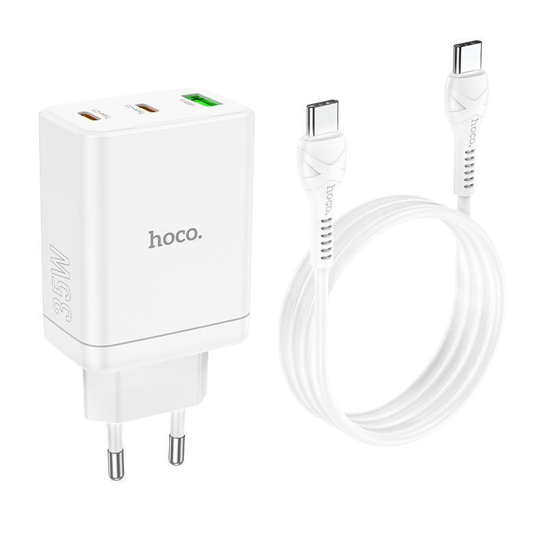 Hoco Φορτιστής με Θύρα USB-A και 2 Θύρες USB-C και Καλώδιο USB-C - USB-C 35W Power Delivery ...