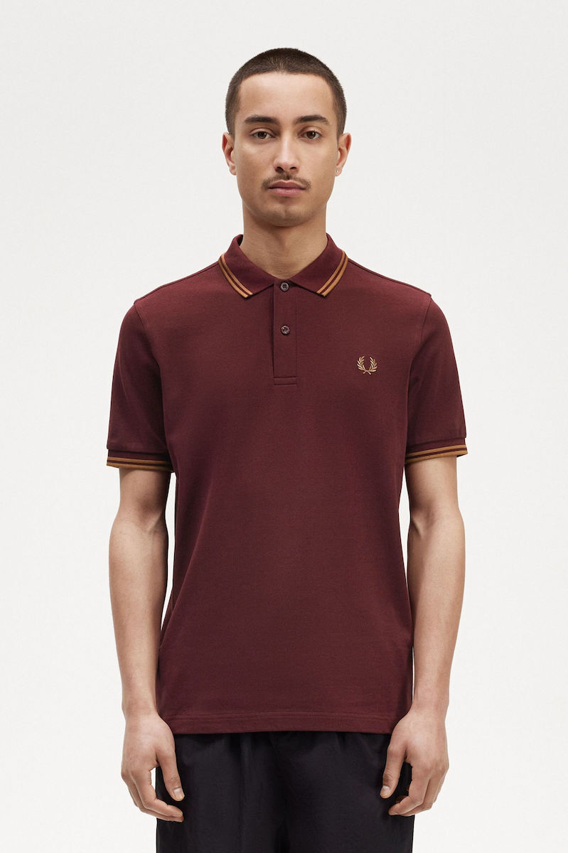 Fred Perry Twin Tipped Ανδρικό T-shirt Κοντομάνικο Polo Μπορντό M3600 ...