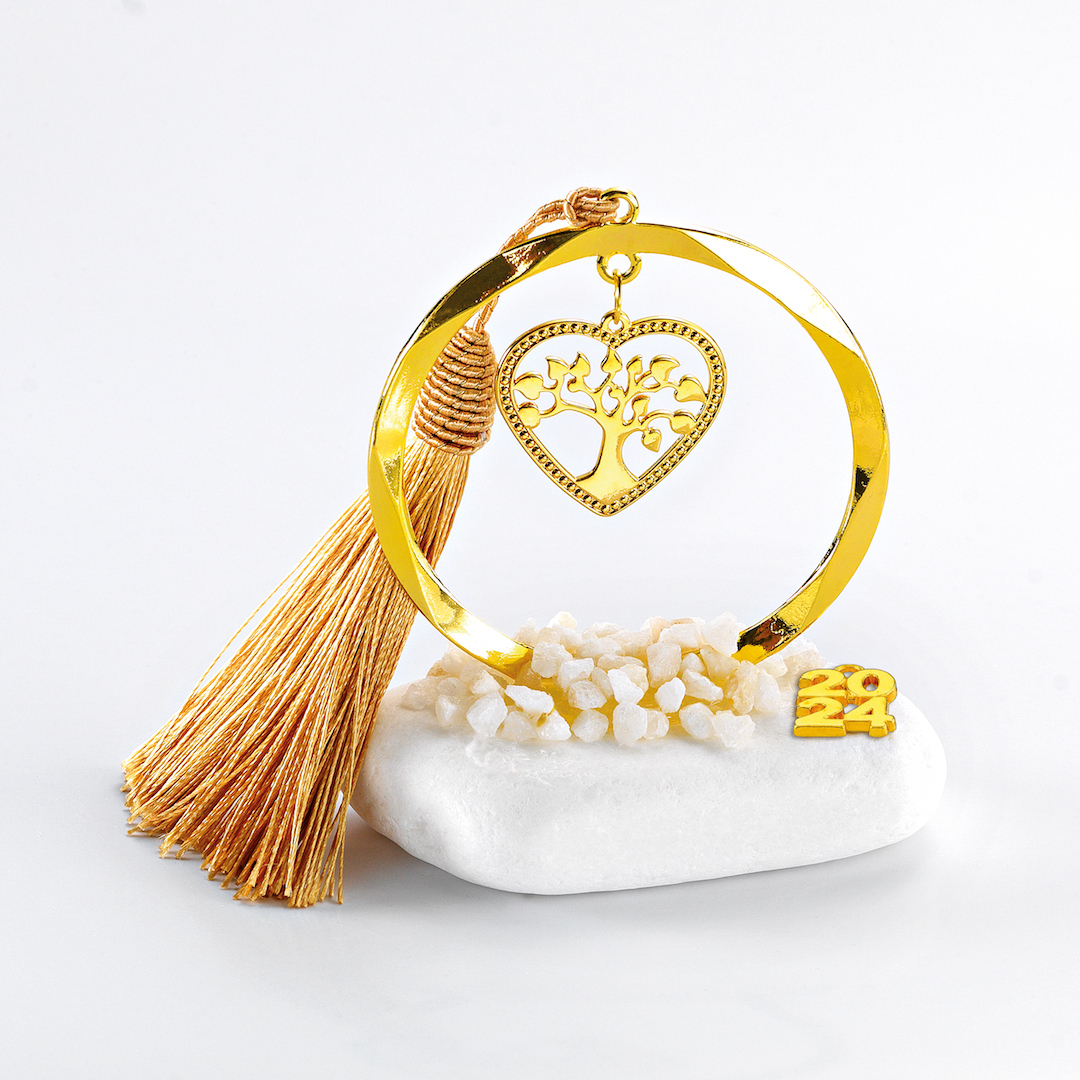 Adorex Επιτραπέζιο Γούρι Δεντράκι Σε Βότσαλο Με Στρας Χρυσό από Μέταλλο ...