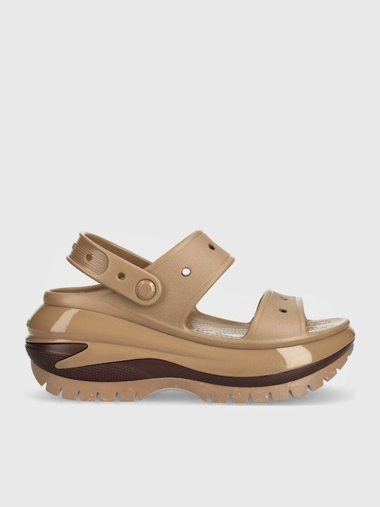 Crocs Classic Mega Crush Καλοκαιρινές Γυναικείες Πλατφόρμες Μπεζ 207989 ...