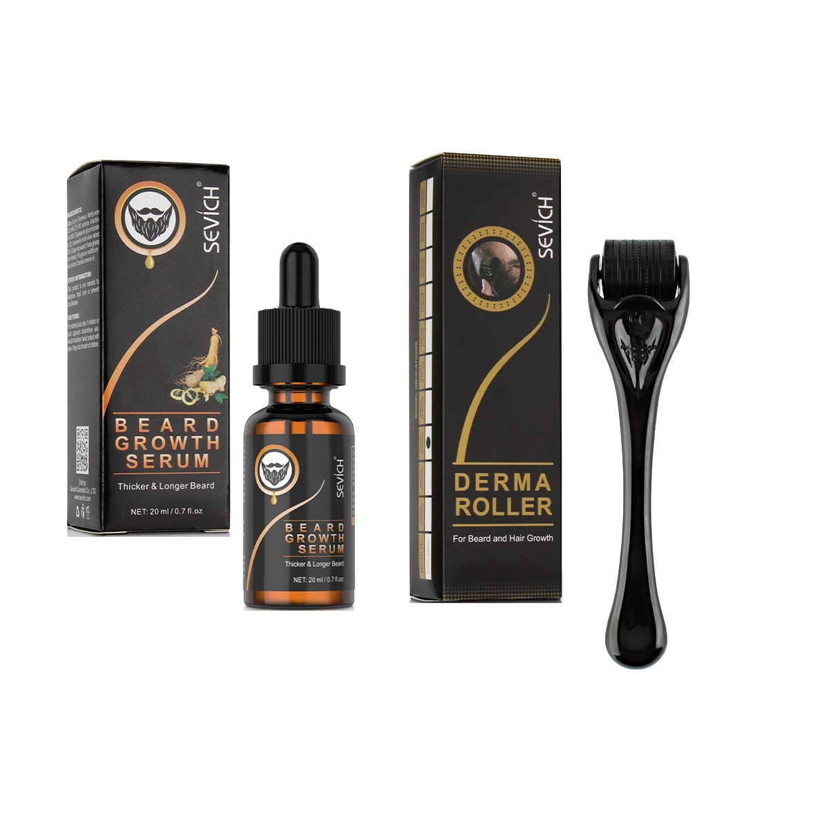 Beard Growth Package, Micro-needling Roller, Black Edition, Sevich ...