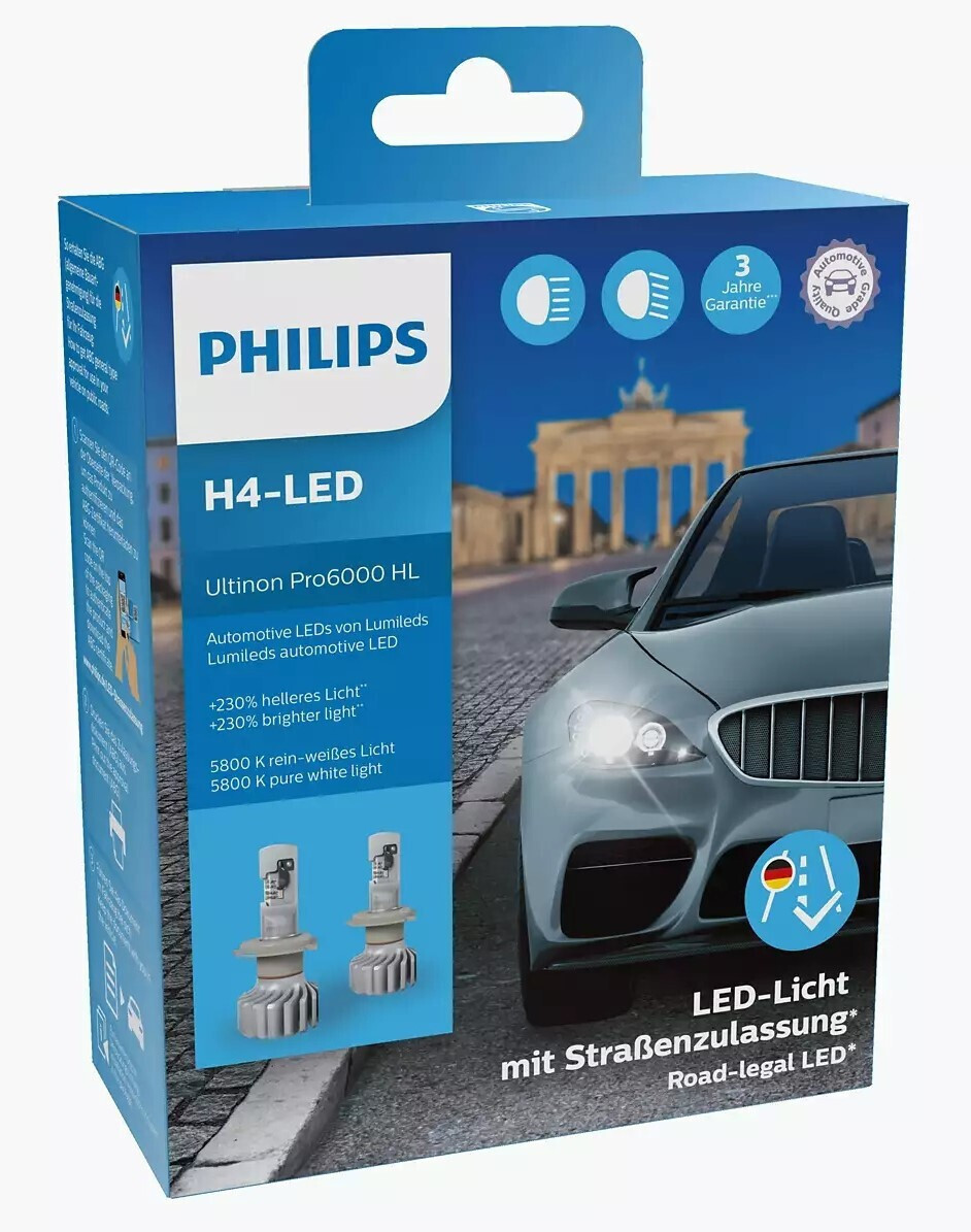 Philips Λάμπες Αυτοκινήτου Ultinon Pro6000 +230% H4 LED 5800K Ψυχρό ...
