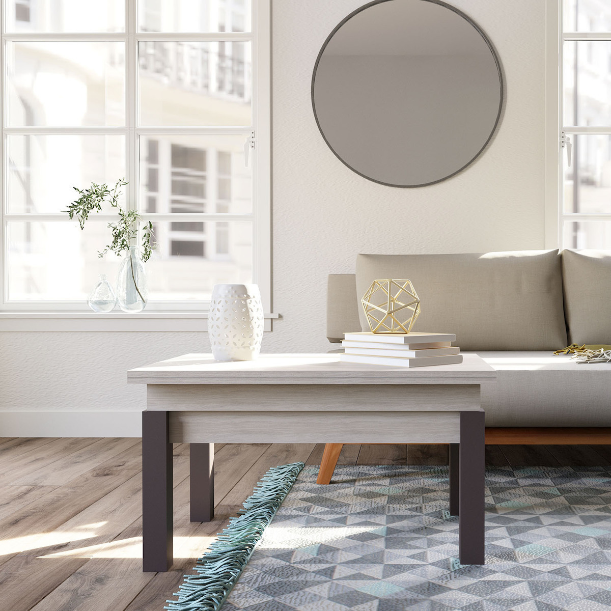 Rectangular Masă de cafea Transformer Din lemn cu Servitor Alb GR ...