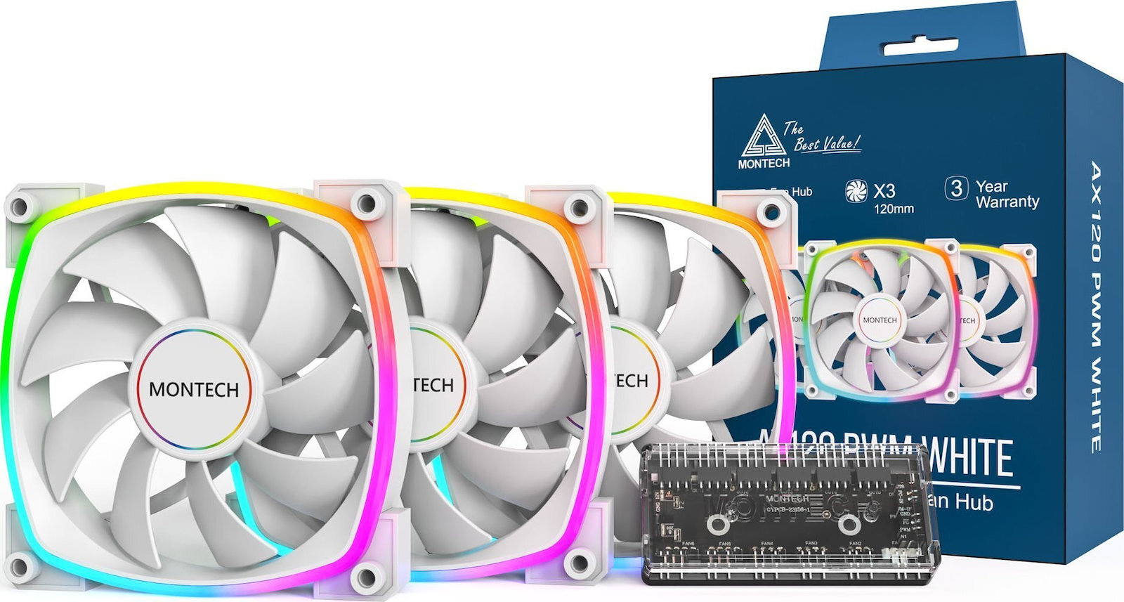 Montech Case Fan 120mm με ARGB Φωτισμό και Σύνδεση 4-Pin PWM 3τμχ Λευκό ...