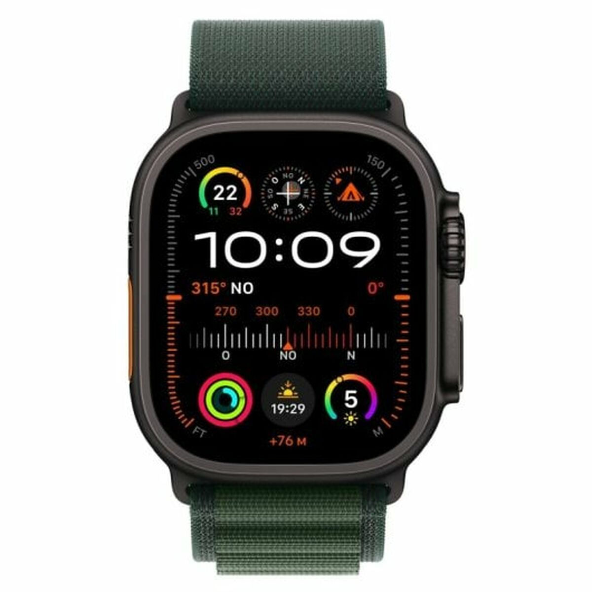 Apple Watch Ultra 2 2024 Titanium 49mm Αδιάβροχο με eSIM και Παλμογράφο (Black με Green Alpine ...