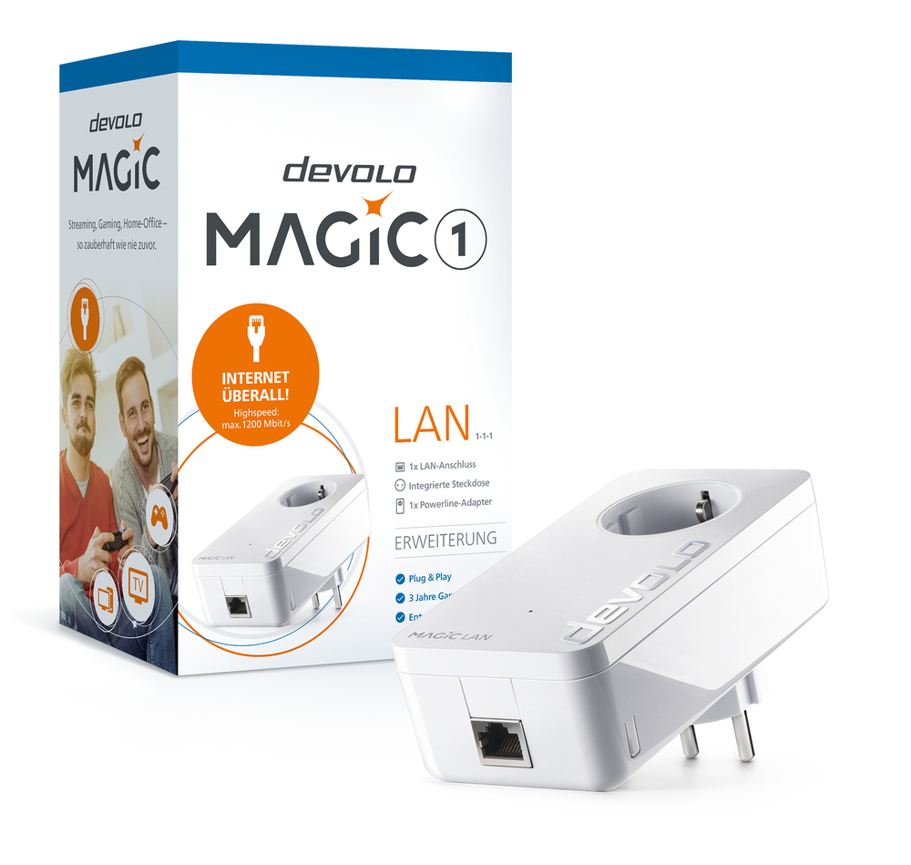 Devolo Magic 1 LAN 1-1-1 (DE) Powerline για Ενσύρματη Σύνδεση με Passthrough Πρίζα και Θύρα ...