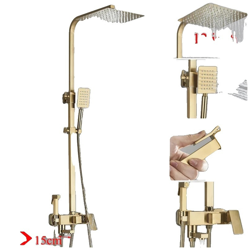 Brushed Gold Shower Set Adjustable Height Dual Functionality Brushed ...
