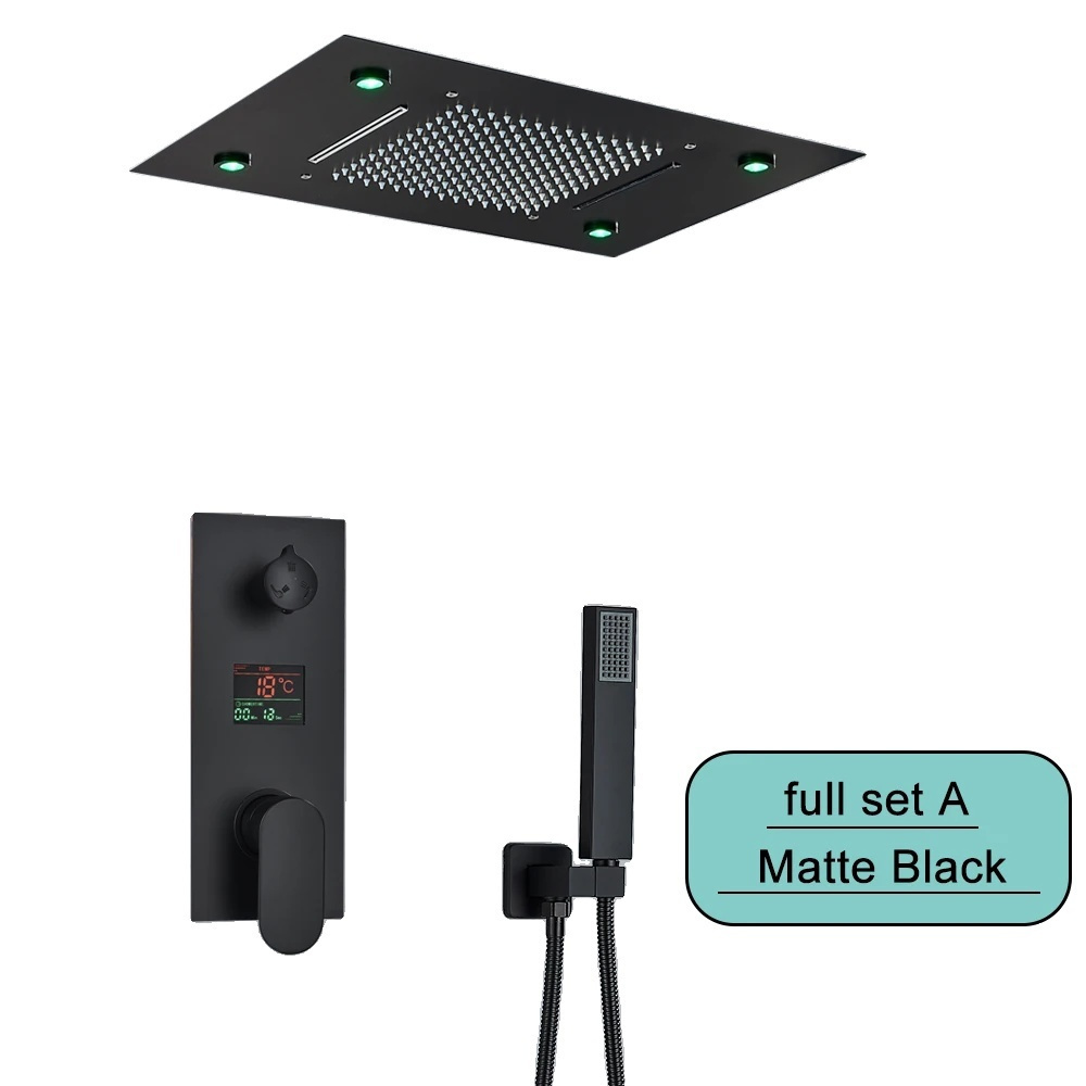 Embedded Ceiling Shower Set Rainfall Shower Head Led Light Feature Wall ...