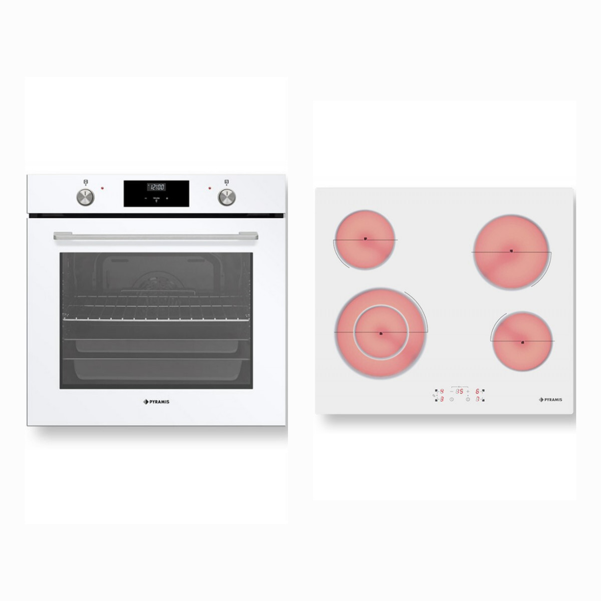 Pyramis PO78062009PWH + PHC61510FMW Φούρνος άνω Πάγκου 78lt με Κεραμικές Εστίες Π59.5εκ. Λευκός ...