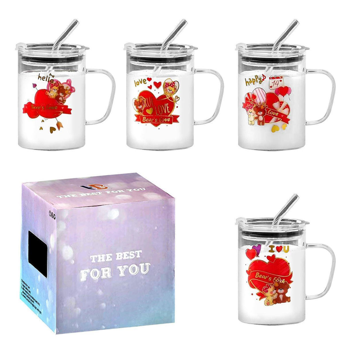 HOMie Κούπα Γυάλινη με Καπάκι σε Διάφορα Σχέδια 400ml 22-3081 | Skroutz.gr