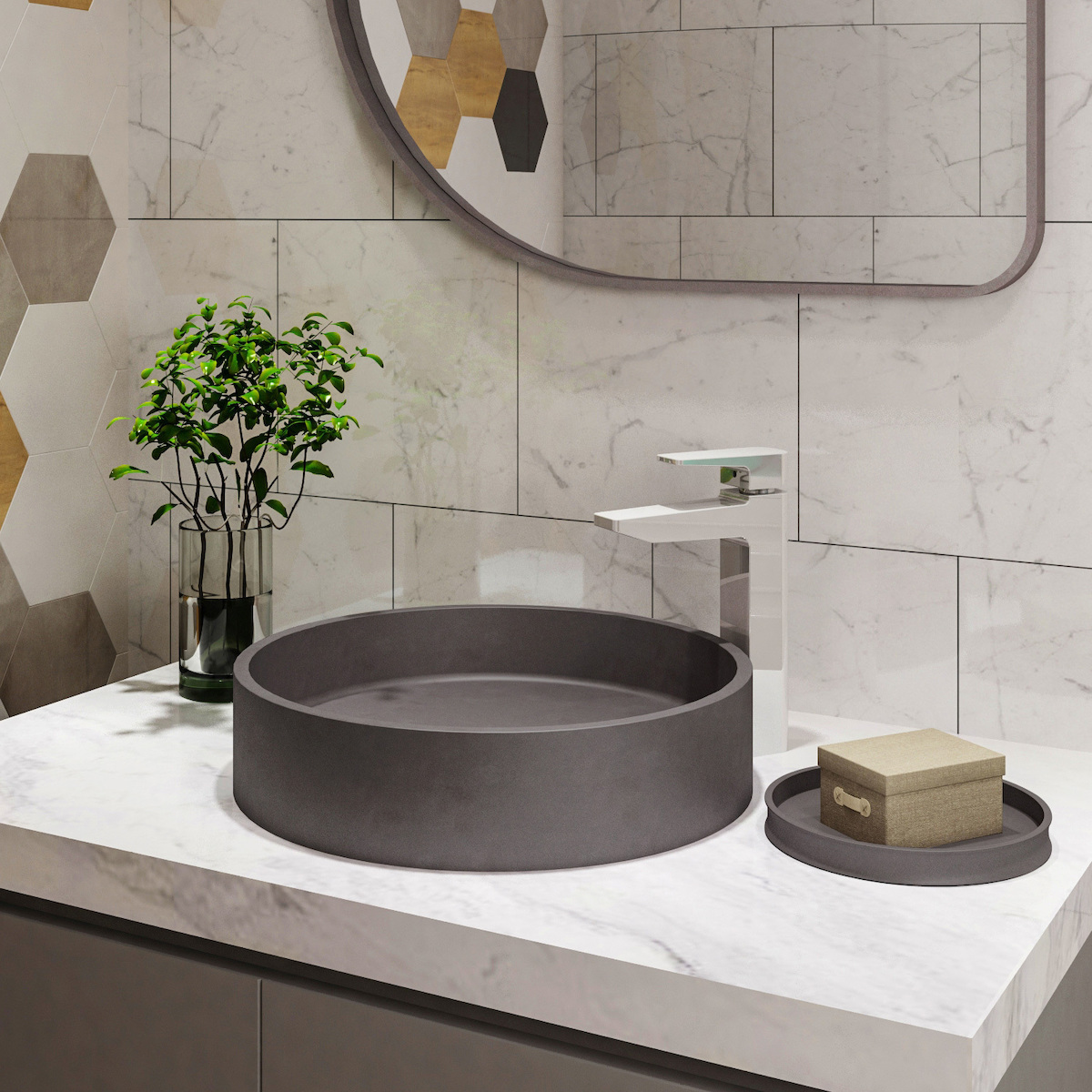 Karag Επικαθήμενος Νιπτήρας Πορσελάνης 42.5x42.5x10cm Cement | Skroutz.gr