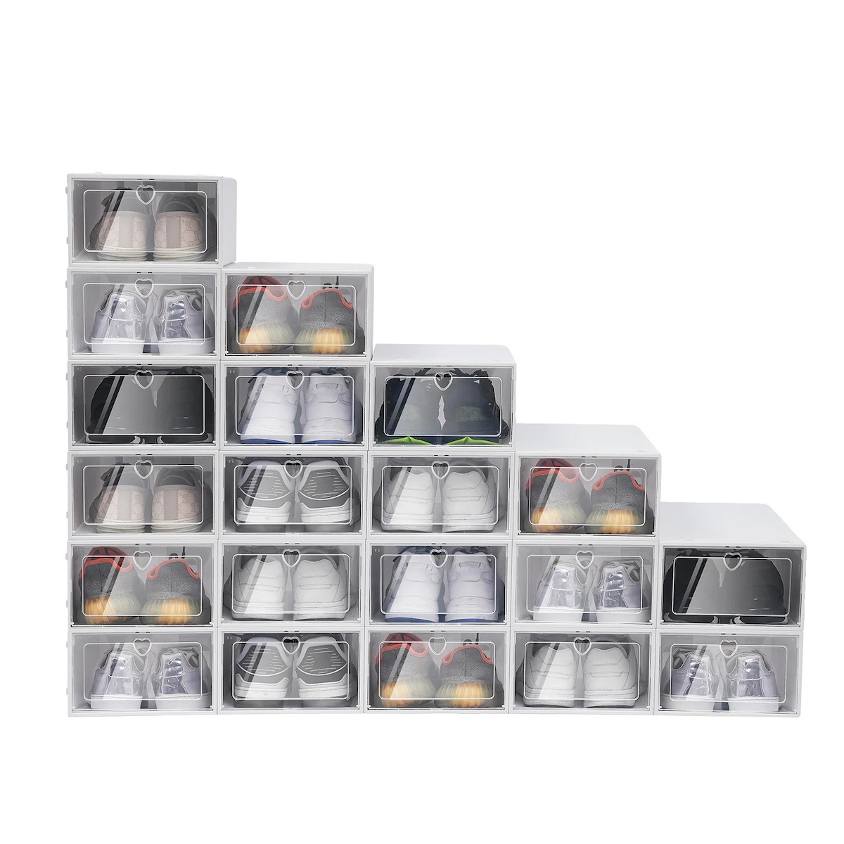 Shoe Storage Box Set Stackable Design Fits Up To 10 Women's Shoes White ...