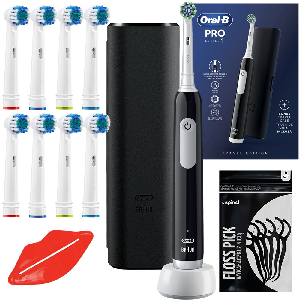 Oral-b Pro 1 Electric Toothbrush Black + Case + 8 Replacement Heads ...